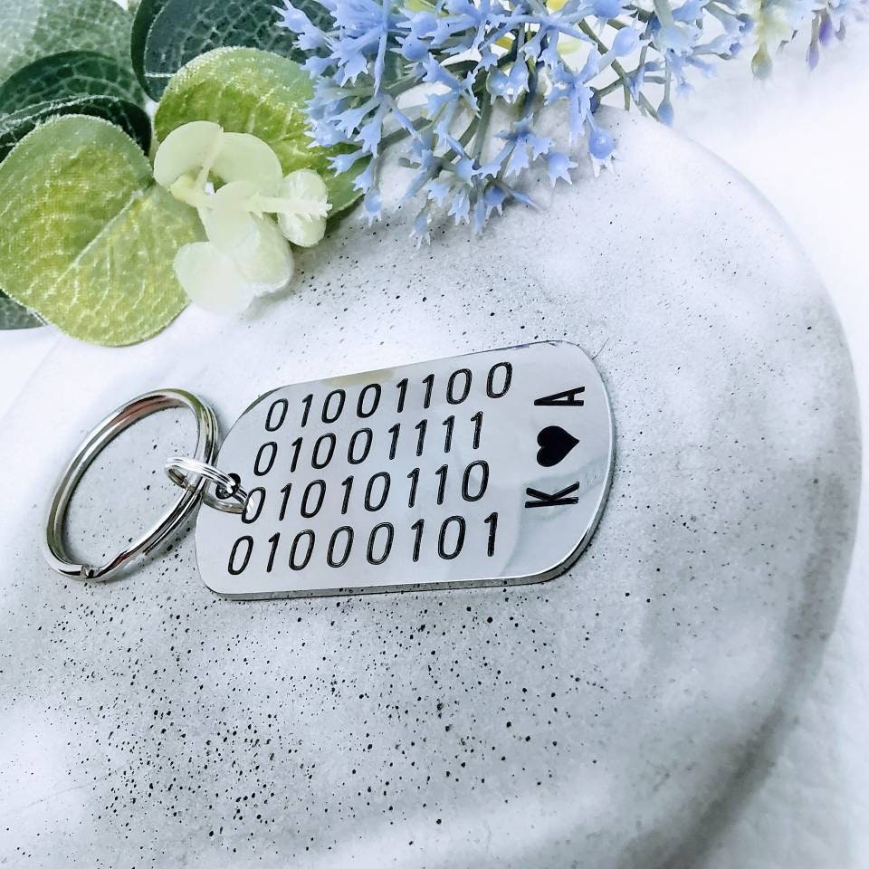 Binary Code Key Chain Keyring Love in Binary Geek Present Nerd - Etsy UK