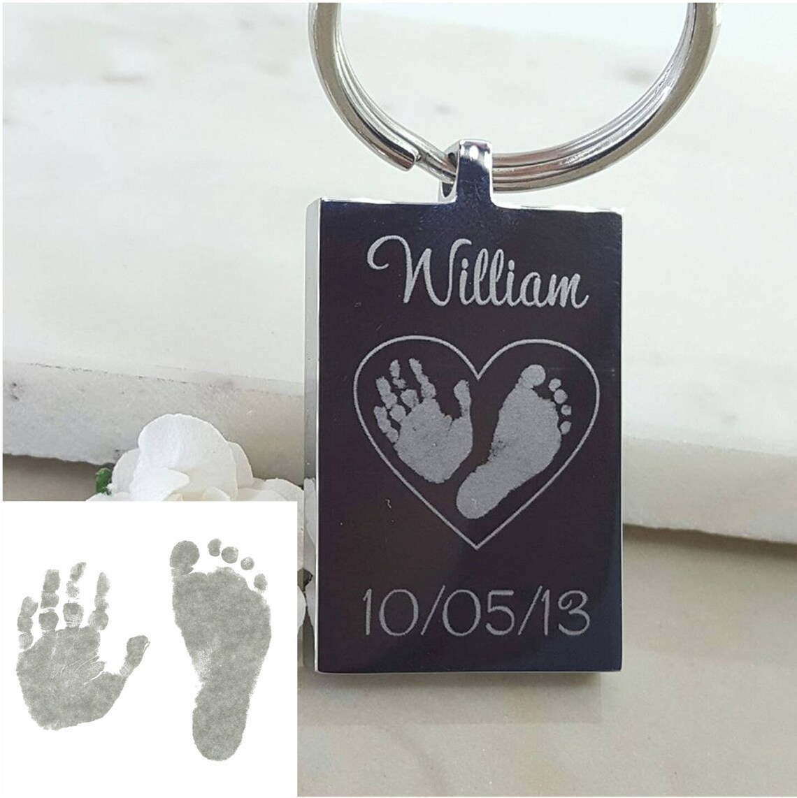 Baby Footprint Keychain Engraved Keepsake Ornament - Etsy UK
