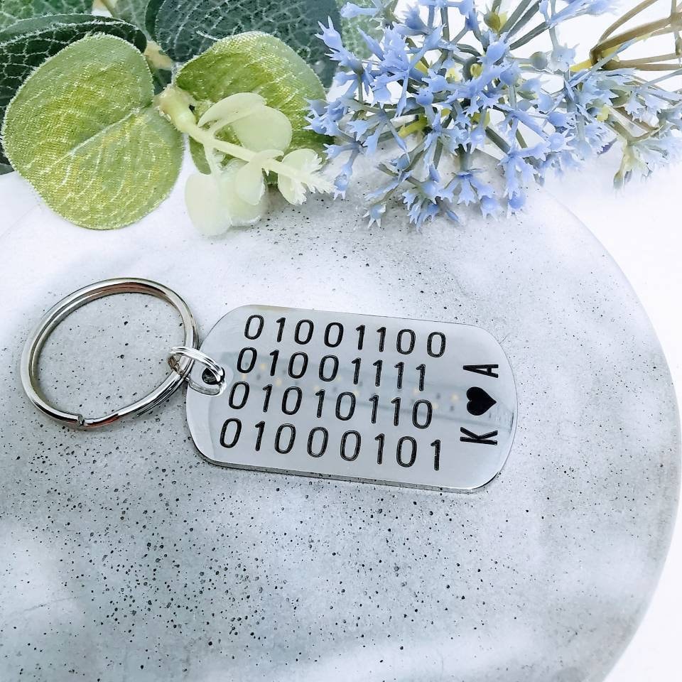 Binary Code Key Chain Keyring Love in Binary Geek Present Nerd - Etsy UK