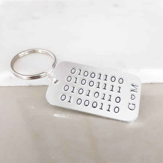 binary code key chain keyring love in binary geek present nerd | Etsy