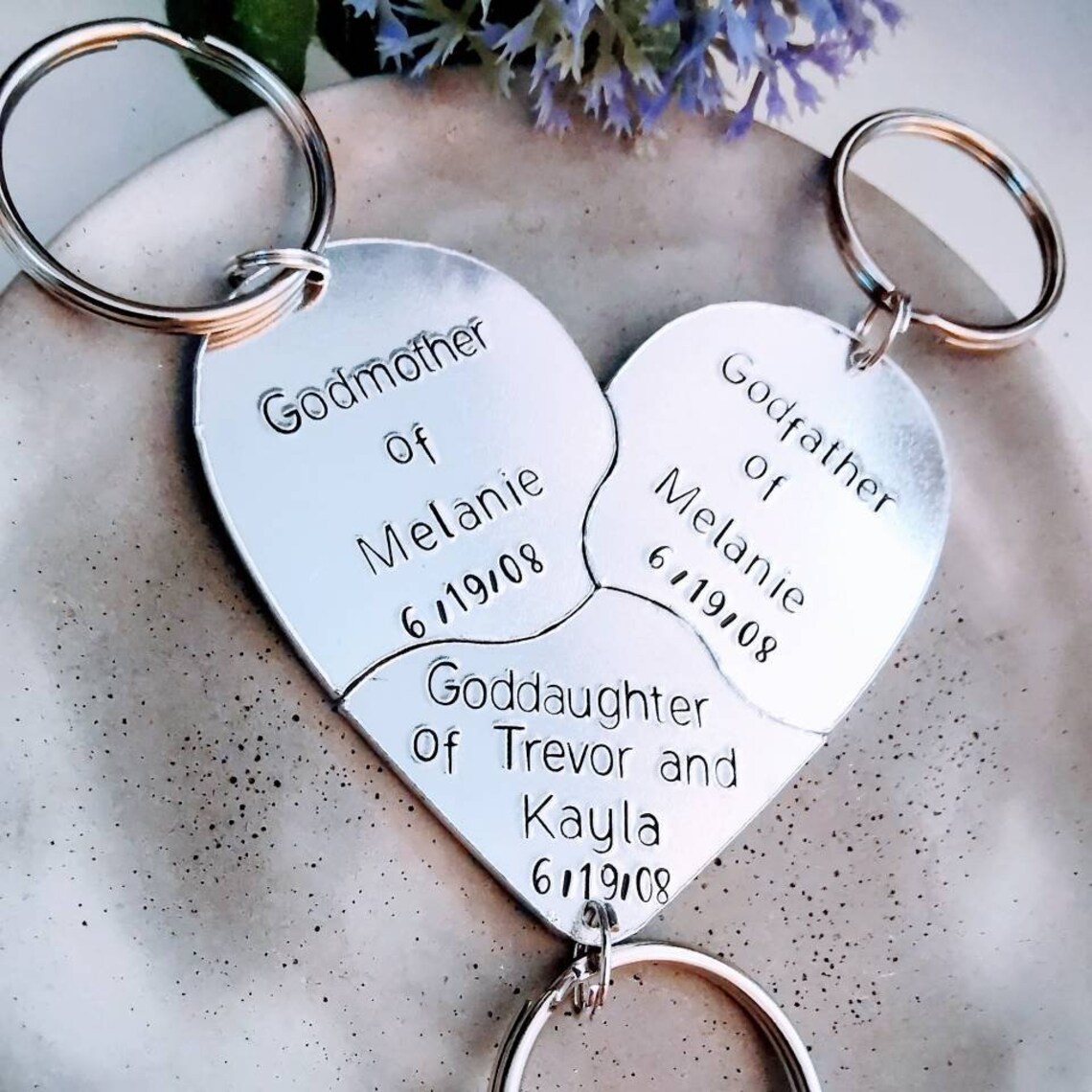 Godparents Gift Set 3 Heart Puzzle Keychains Christening - Etsy