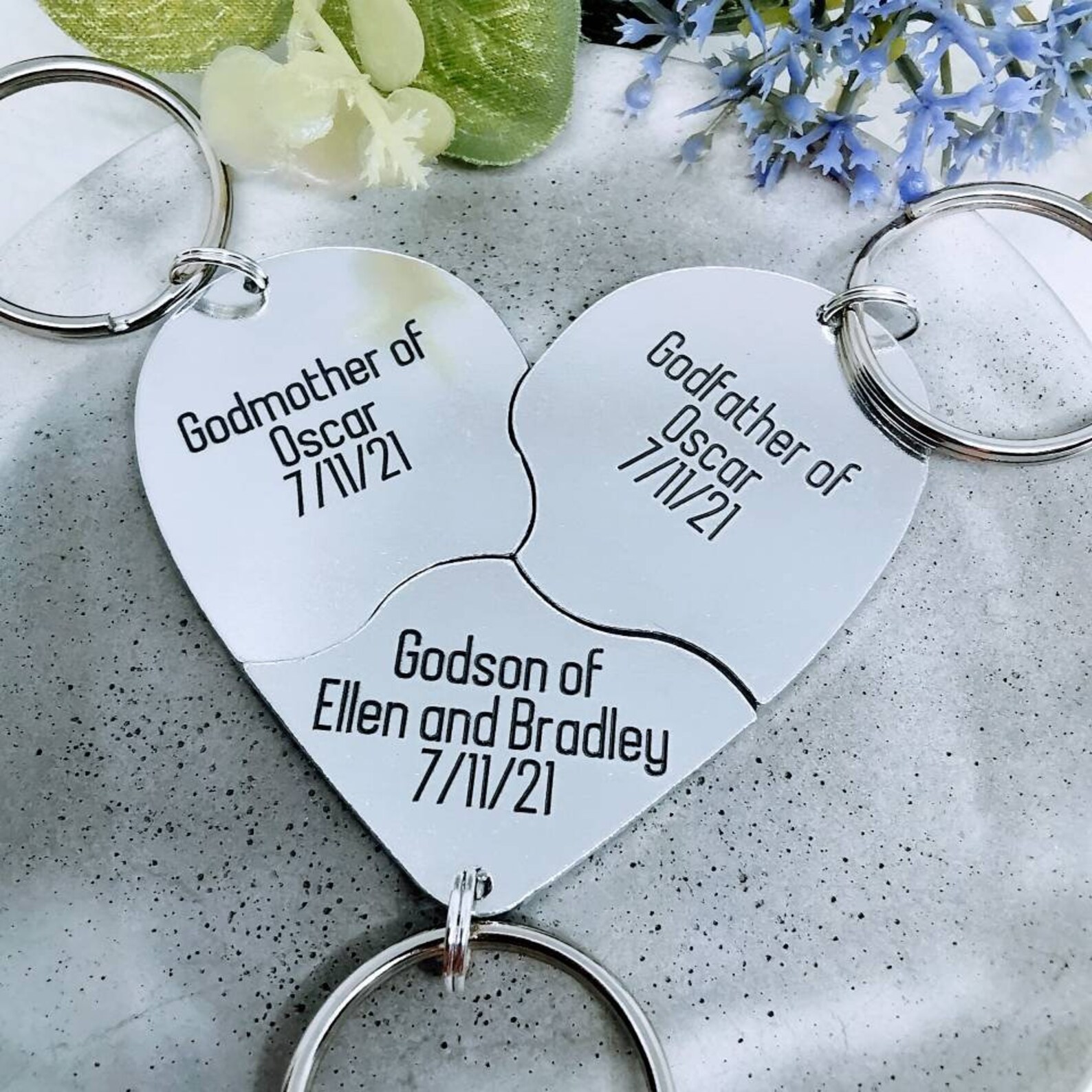 Godparents Gift Set 3 Heart Puzzle Keychains Christening - Etsy