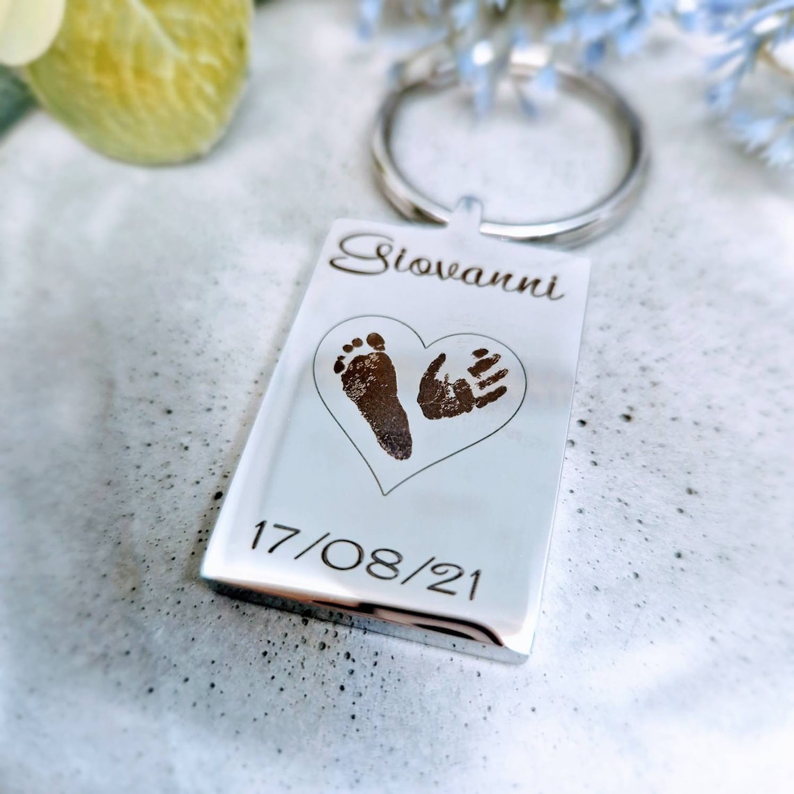 Baby Footprint Keychain Engraved Keepsake Ornament - Etsy UK