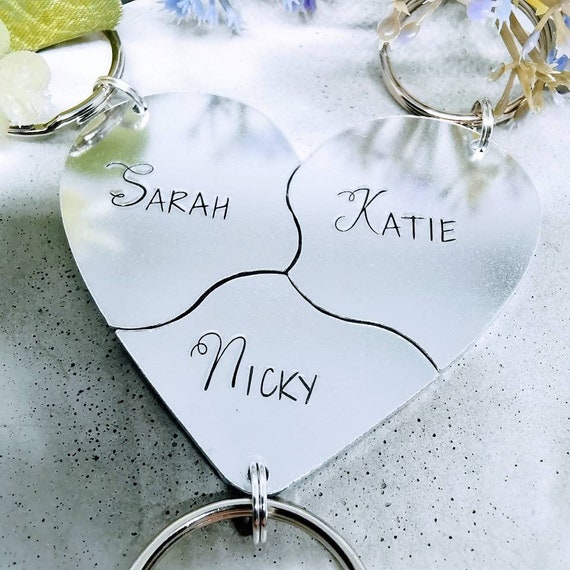 3 Heart Puzzle Key Chains Three Family Key Rings | Etsy