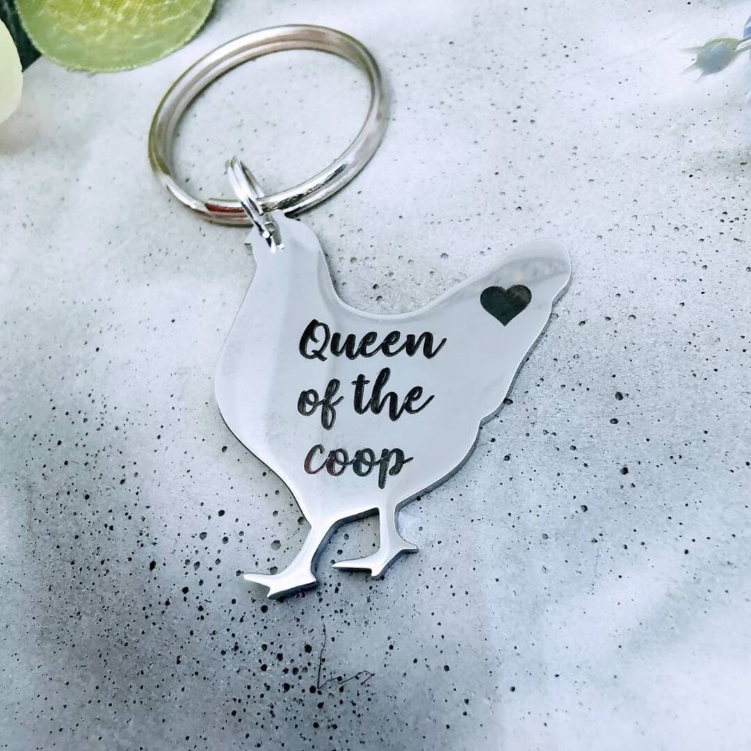 Chicken Keychain, Queen of the Coop, Hen Keychain, Custom Gift, Gift ...
