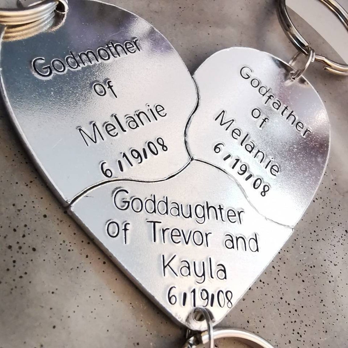 Godparents Gift Set 3 Heart Puzzle Keychains Christening - Etsy