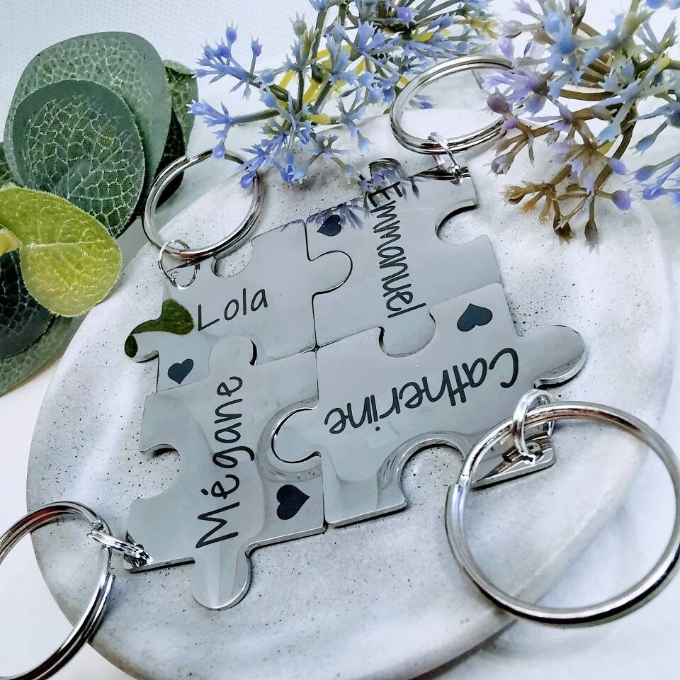 Family Jigsaw Keychain Set Interlocking Puzzle Gift Set of 4 - Etsy UK