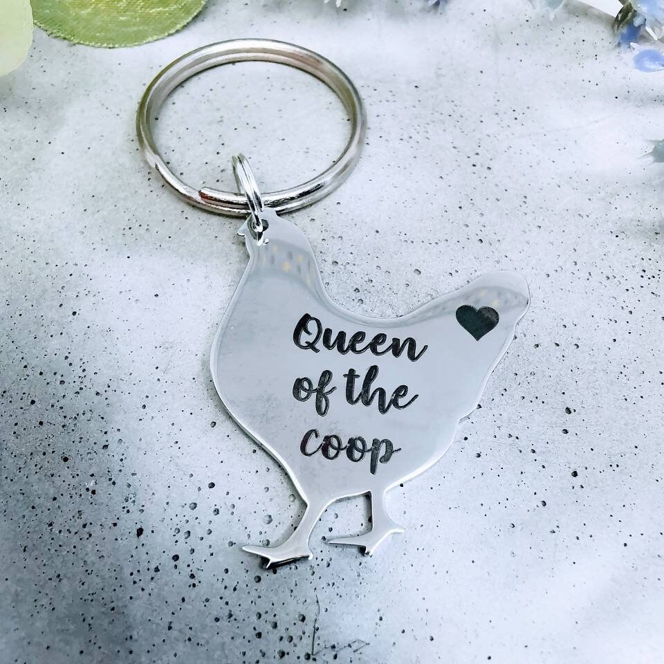 Chicken Keychain, Queen of the Coop, Hen Keychain, Custom Gift, Gift ...