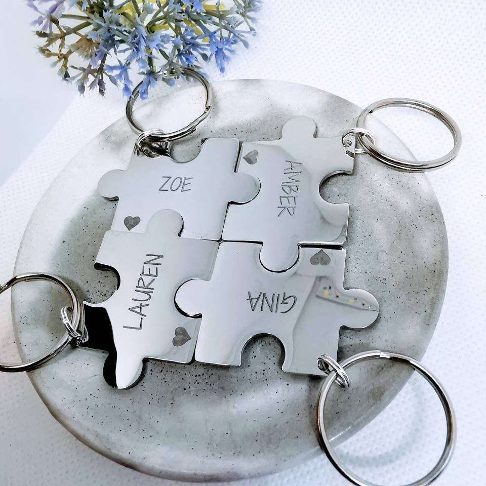 Family Jigsaw Keychain Set Interlocking Puzzle Gift Set of 4 | Etsy