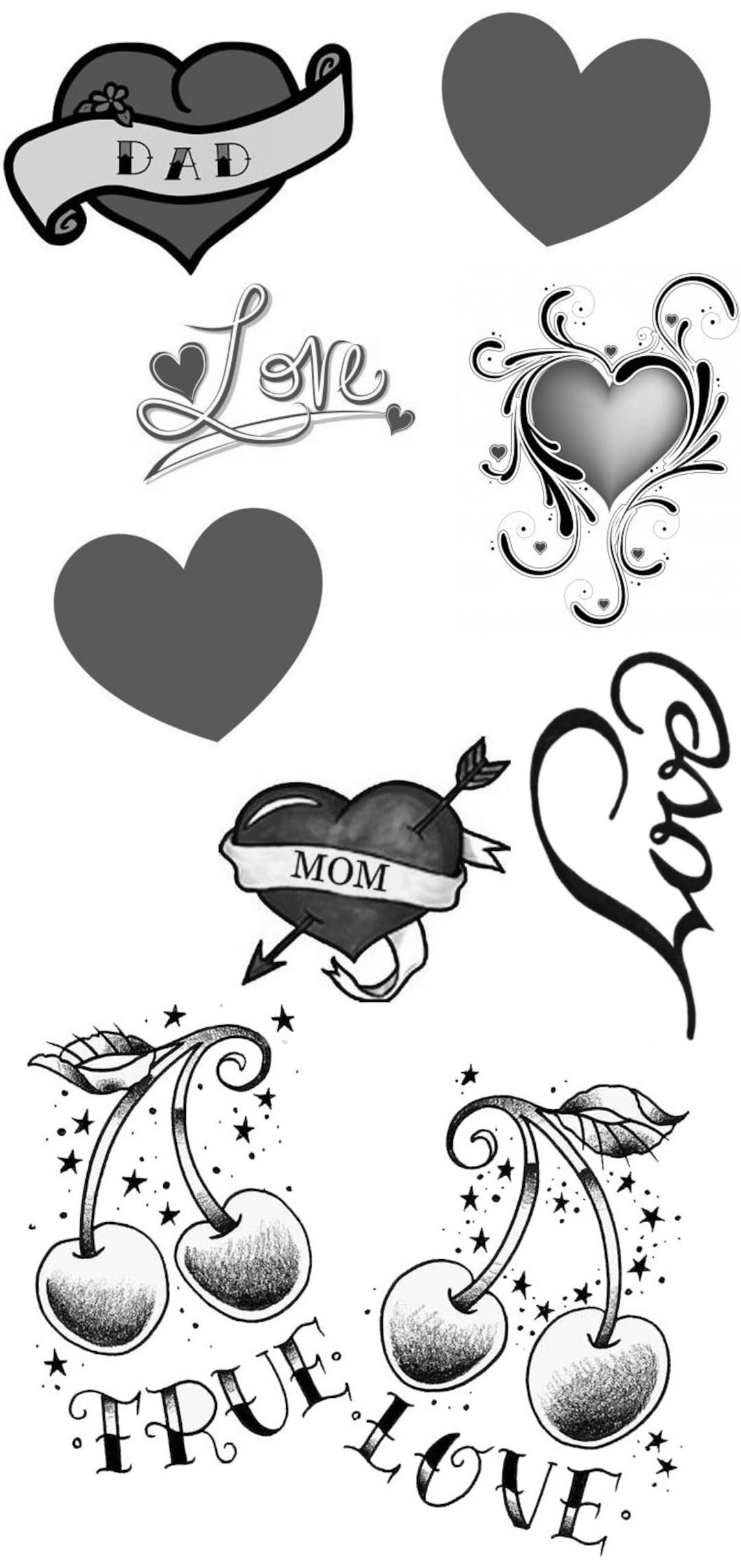 Love Heart Temporary Fake Tattoo Bold Body Art Transfer Waterpoof Fancy ...