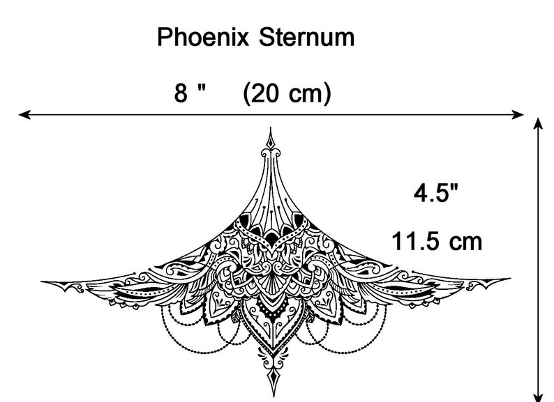 Phoenix Sternum or Back Temporary Tattoo Underboob Chest Waterproof ...