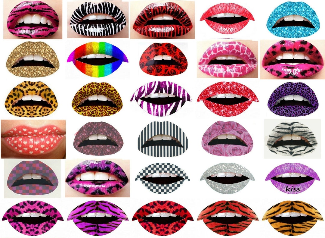 2 Lip Sticker Temporary Tattoo Transfers Celebrity Party Fancy Dress ...