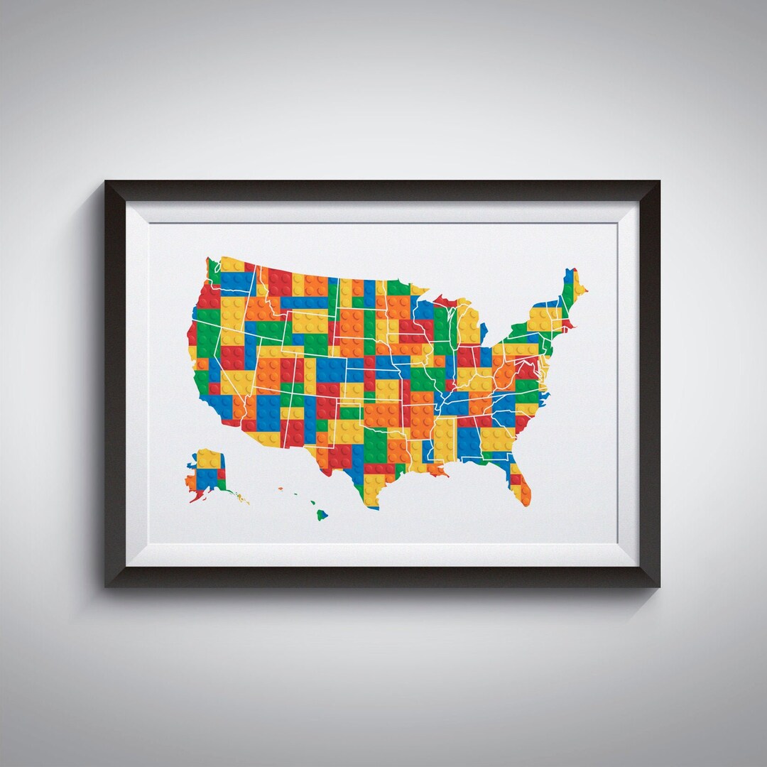 Printable Building Block United States of America Map Print, Building ...