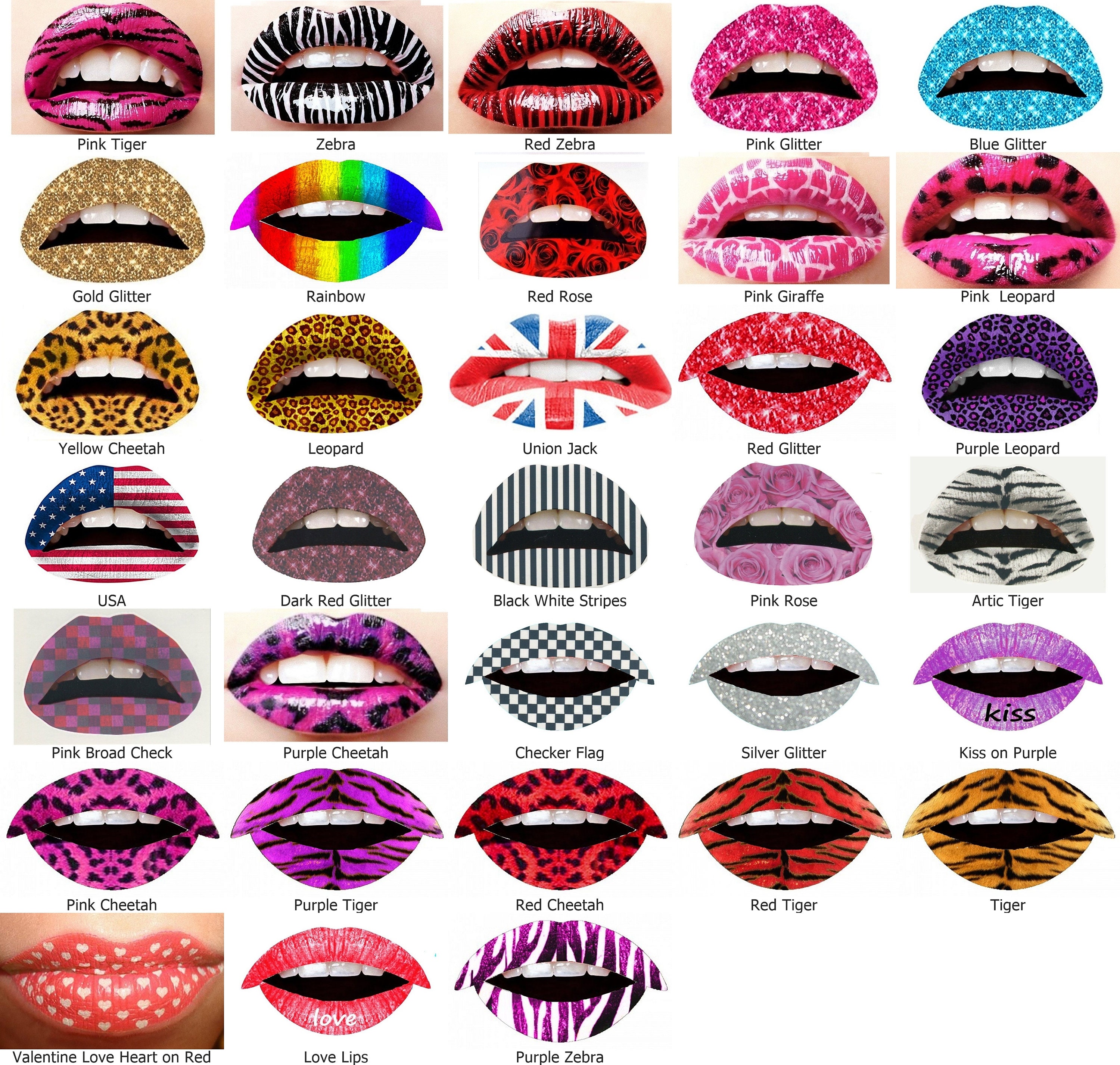 2 Lip Sticker Temporary Tattoo Transfers Celebrity Party Fancy Dress ...