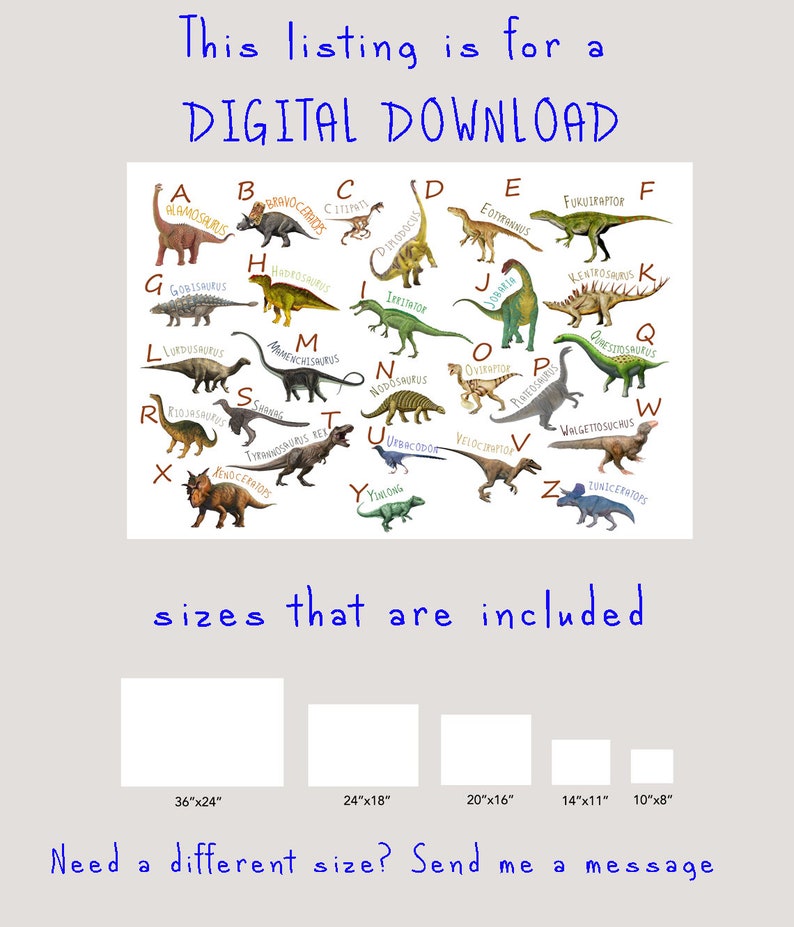 Printable Dinosaur Alphabet Poster Chart ABC Alphabet - Etsy
