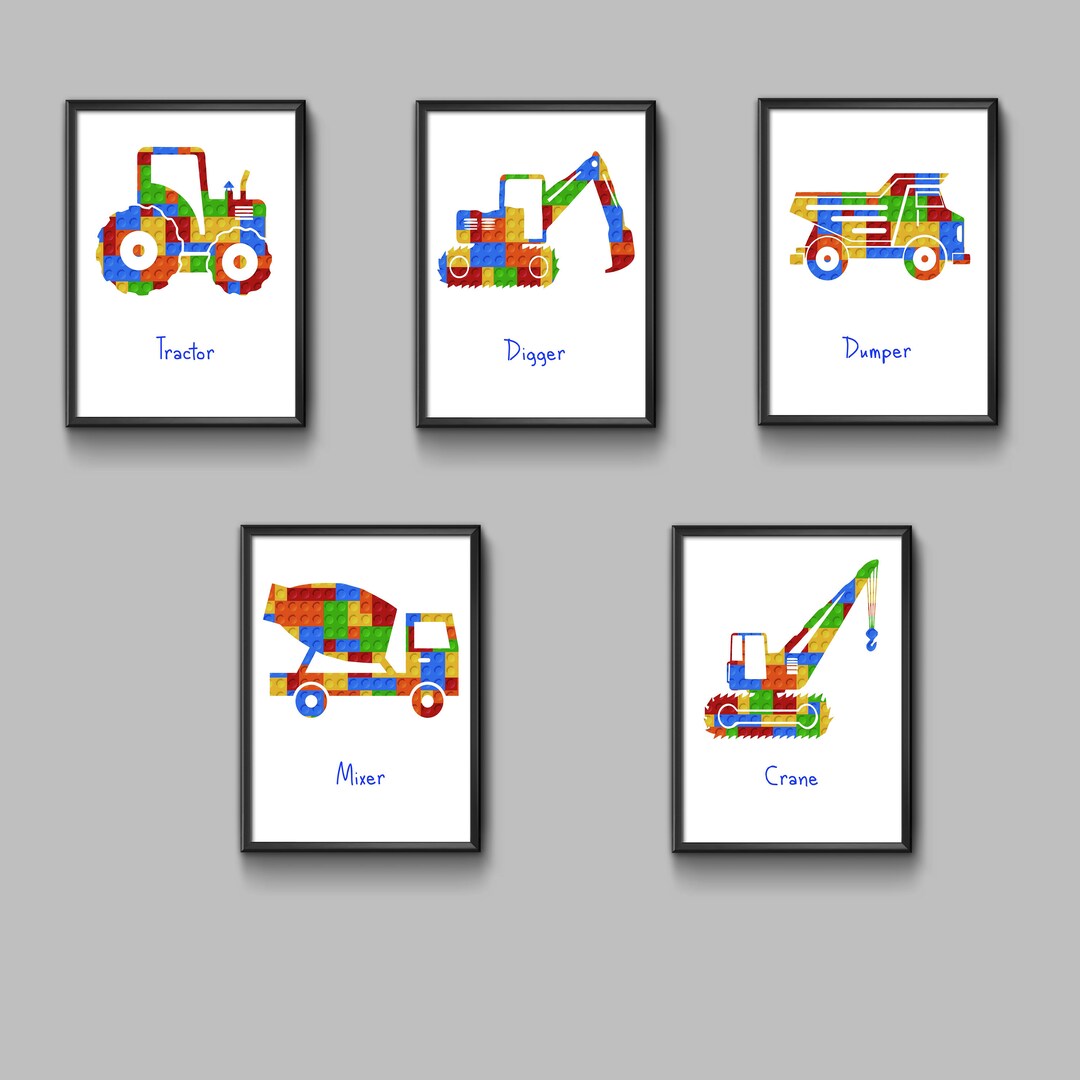 Printable Building Blocks Construction Theme Vehicle Nursery Pictures ...