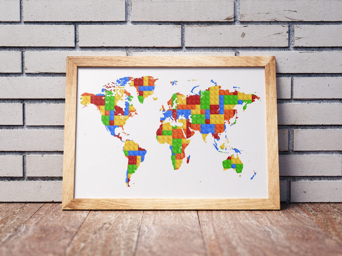 Printable Building Block World Map Print Building Block | Etsy