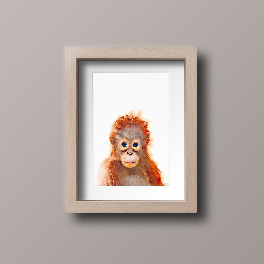 Printable Watercolour Baby Orangutan Nursery Animal Prints, Nursery ...