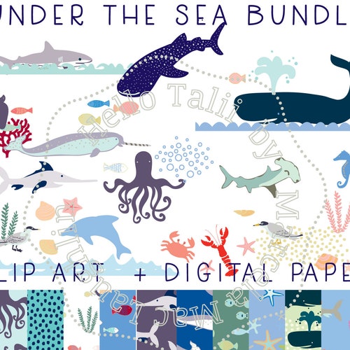UNDER THE SEA Digital Paper Sea Life Ocean Creatures Shark - Etsy