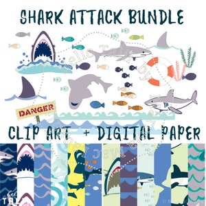 SHARKS BUNDLE Clip Art Digital Paper Shark Attack Graphics for ...