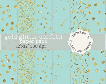 BLUE and Gold DIGITAL Paper Blue and Gold Glitter Confetti | Etsy