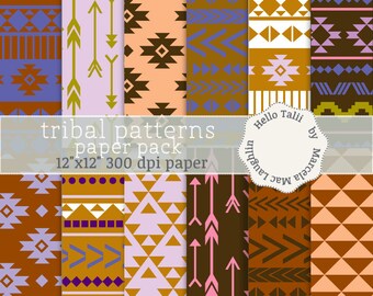 Tribal Digital Paper TRIBAL PATTERNS Aztec digital paper | Etsy