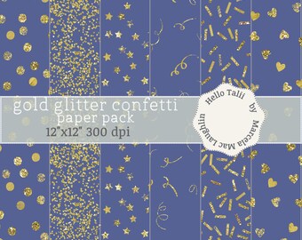 BLUE and Gold DIGITAL Paper Blue and Gold Glitter Confetti | Etsy