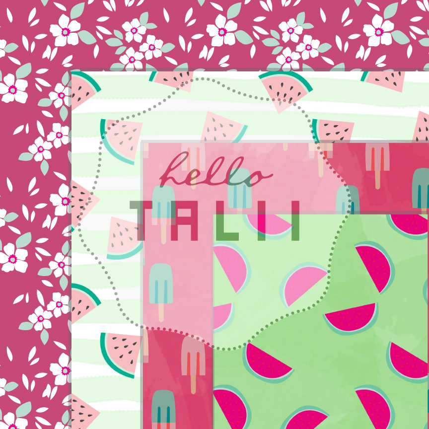 WATERMELON Digital Paper Watermelons in Pink Green Coral | Etsy