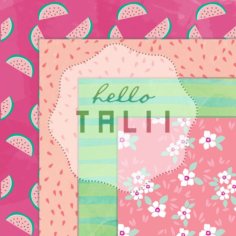 WATERMELON Digital Paper- Watermelons in Pink Green Coral Watercolor ...