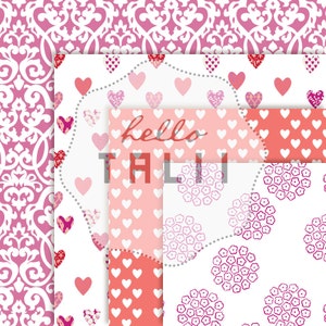 Valentine's Day Digital Paper SWEET HEARTS- Hearts Backgrounds Flowers ...