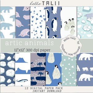 ARTIC ANIMALS Digital Paper- Polar Bears Penguins Seals Narwhals ...