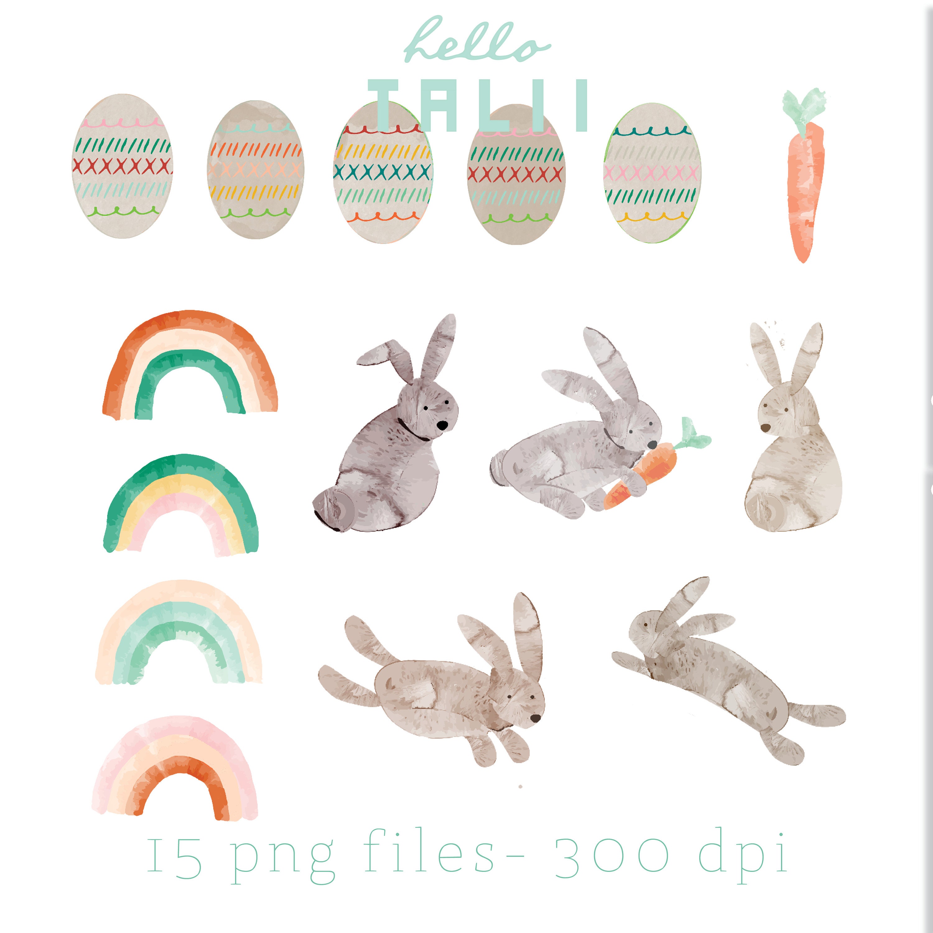 WATERCOLOR EASTER BUNDLE Clip Art + Digital Paper- Happy Easter Hand ...