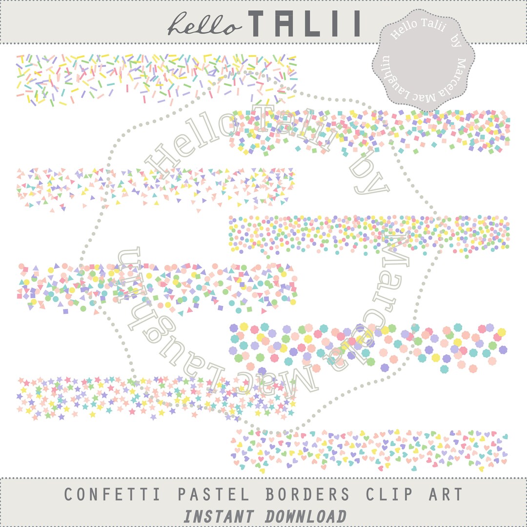 RAINBOW PASTEL Confetti Borders Clip Art- 8 Digital Borders Rainbow ...