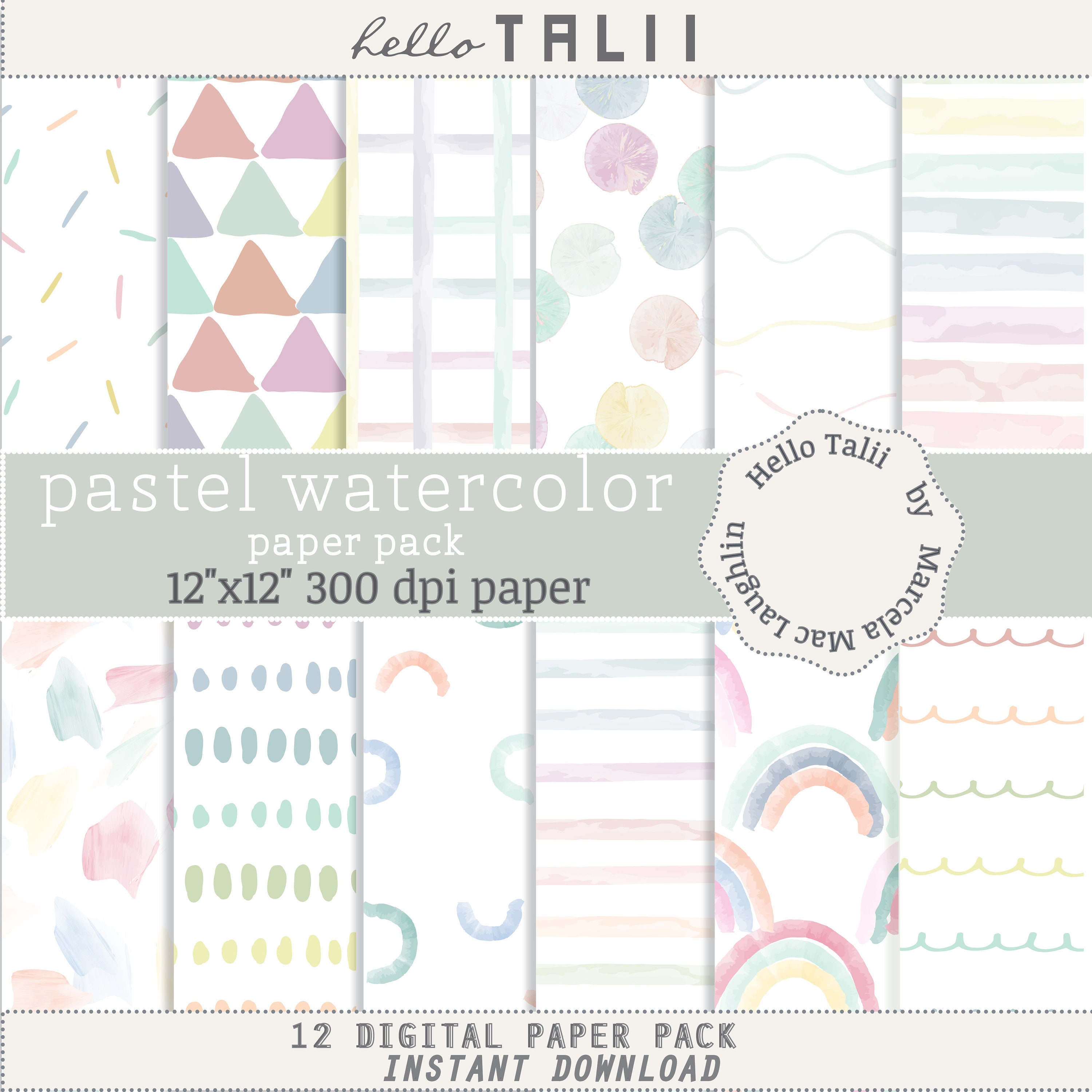 PASTEL RAINBOW WATERCOLOR Digital Paper Pastel Stripes Dots | Etsy