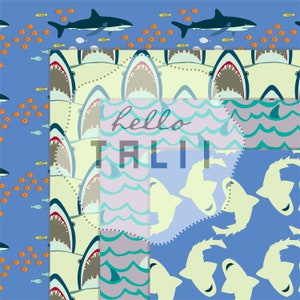 SHARKS Digital Paper- Shark Attack Backgrounds Boys Patterns Baby Shark ...