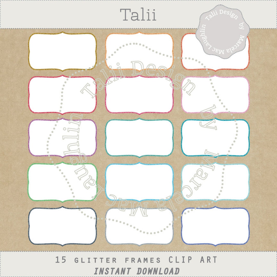 Glitter Frames CLIP ART 15 White Labels With Glitter Border Gold Silver ...
