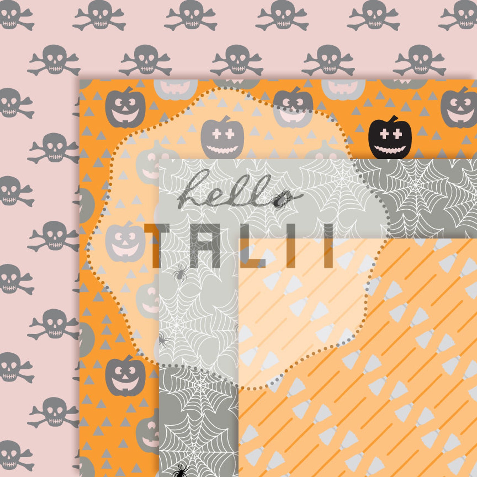 Halloween Digital Paper HALLOWEEN Decor Paper Pumpkins Skulls | Etsy