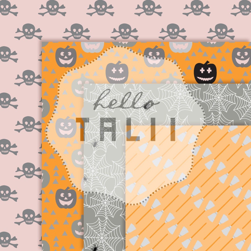 Halloween Digital Paper- HALLOWEEN Decor Paper Pumpkins Skulls Witch ...
