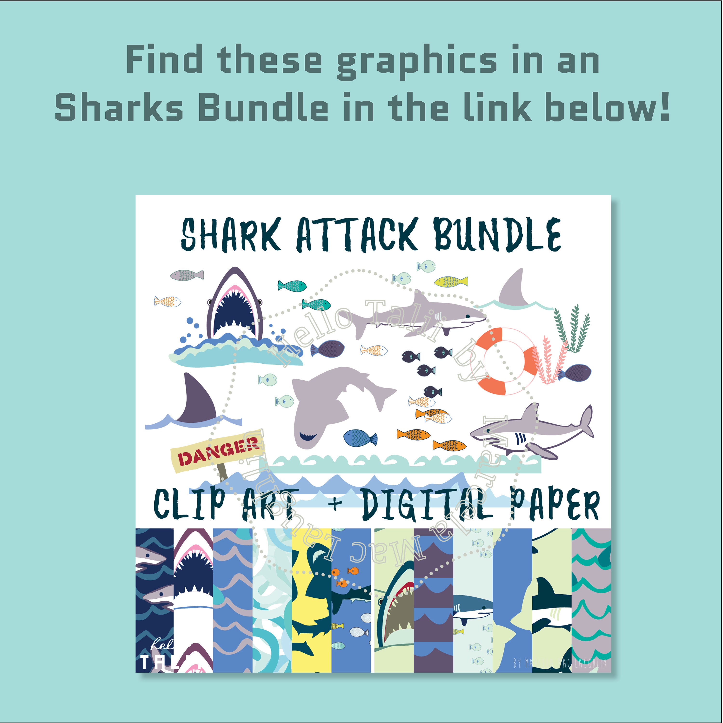 SHARKS CLIP Art Shark Attack Digital Clipart Sharks Fish - Etsy