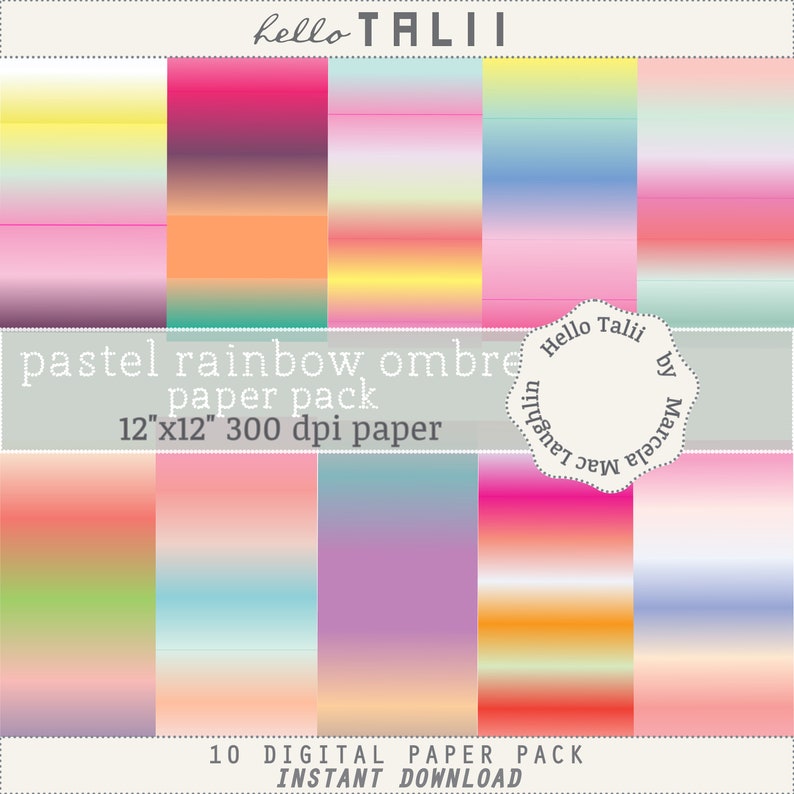 RAINBOW OMBRE Digital Paper Rainbow Gradient Textures Soft | Etsy
