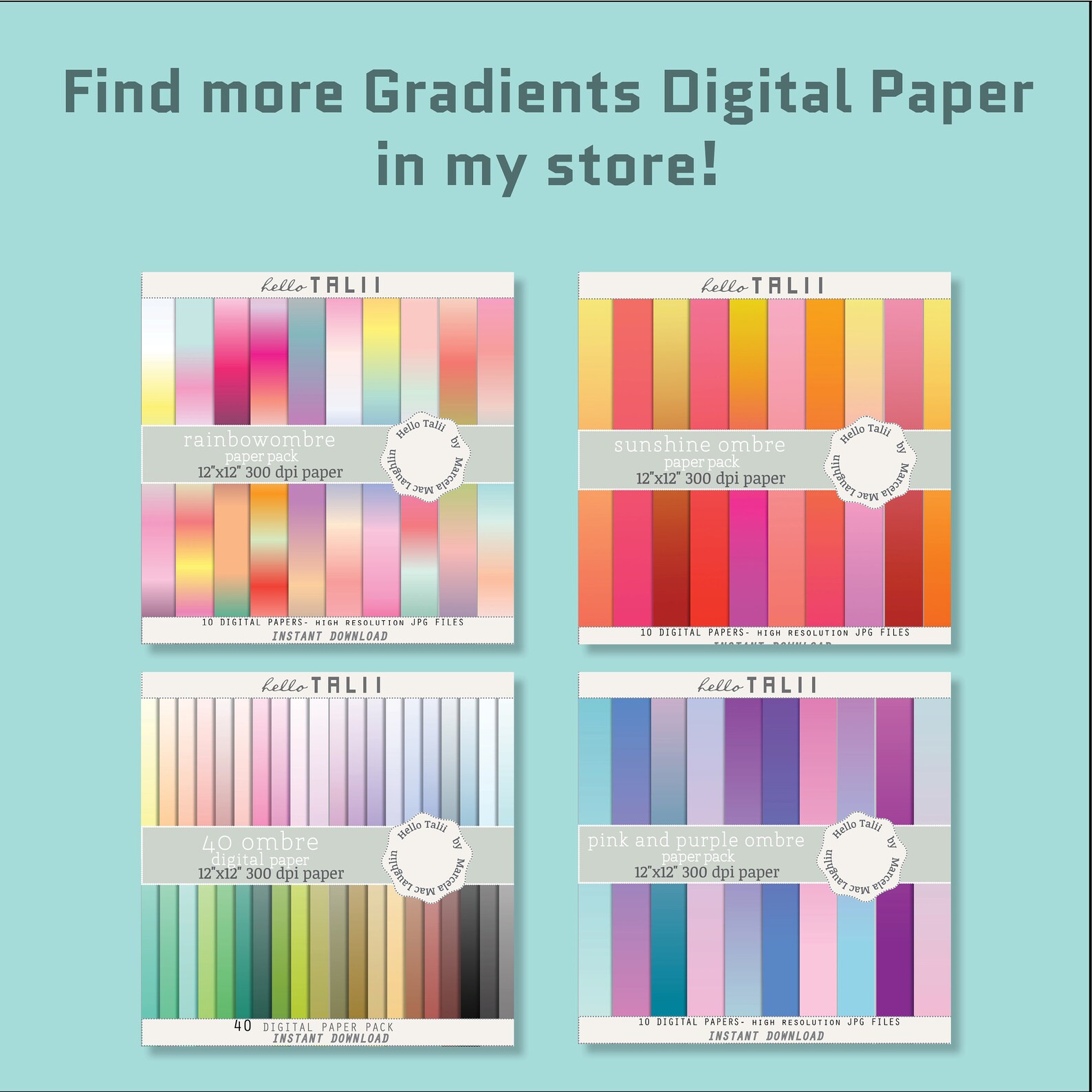 PASTEL OMBRE Digital Paper Pink Purple and Teal Ombre | Etsy
