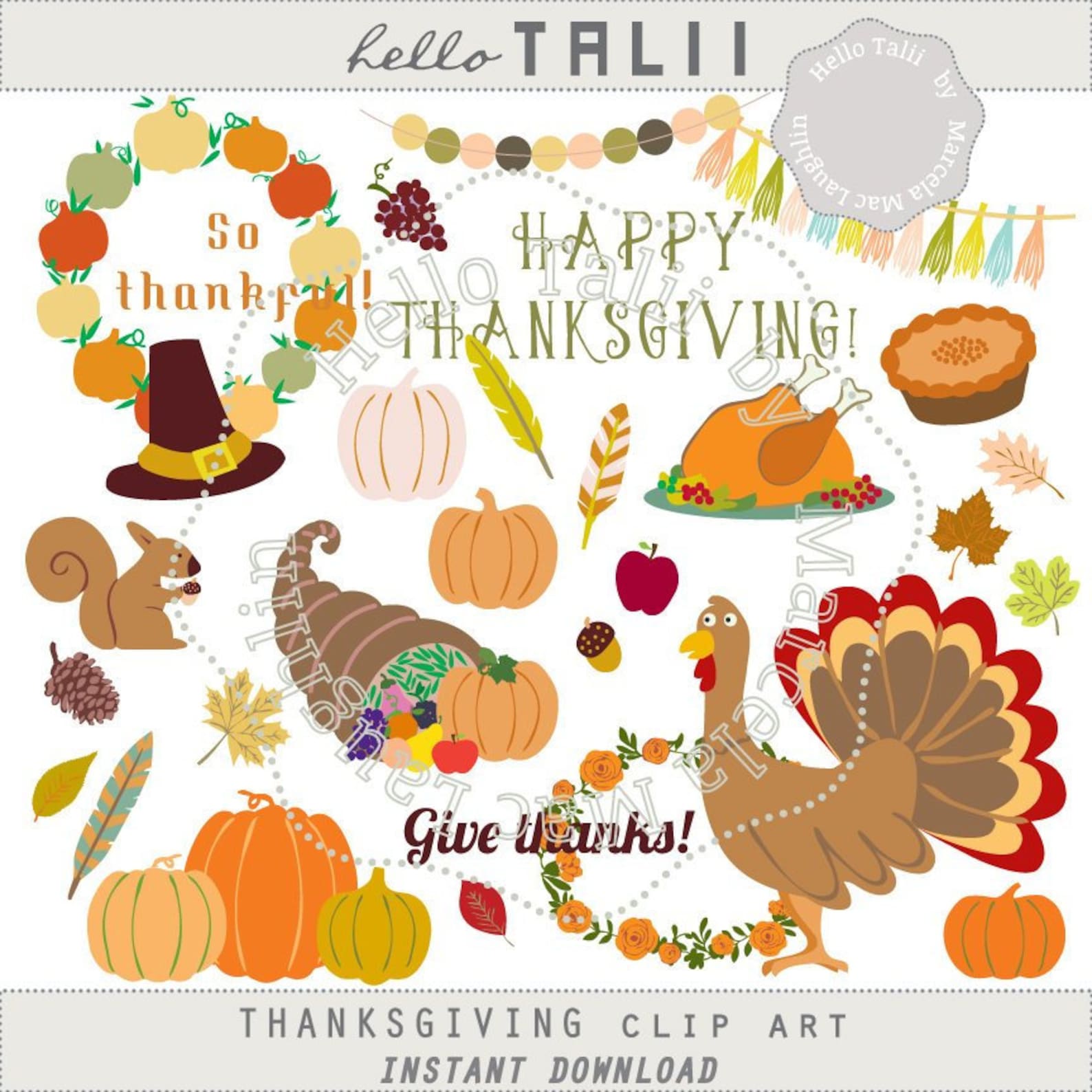 THANKSGIVING Clipart Happy Thanksgiving Clip Art Decor - Etsy