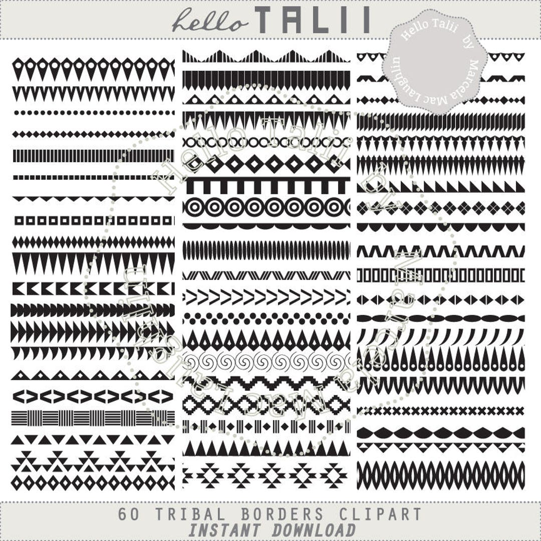 60 TRIBAL BORDERS Clip Art- 60 Aztec Digital Borders in Black Geometric ...