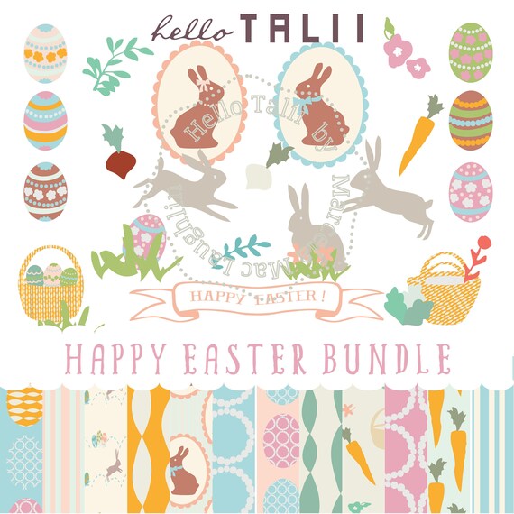 HAPPY EASTER BUNDLE Clip Art Digital Paper Easter Graphics | Etsy