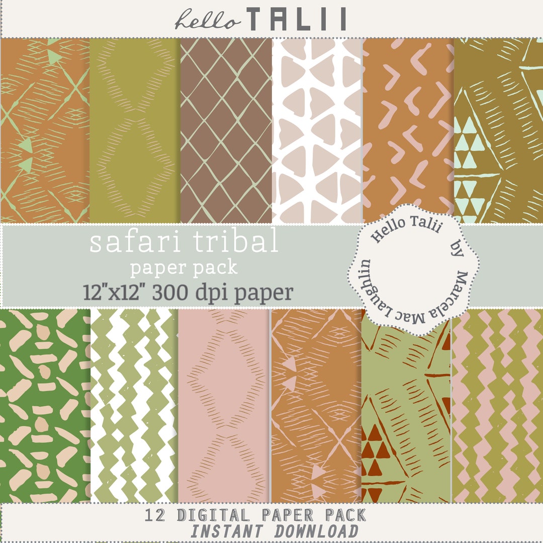 SAFARI TRIBAL Digital Paper- Jungle Tribal Backgrounds Pink and Green ...
