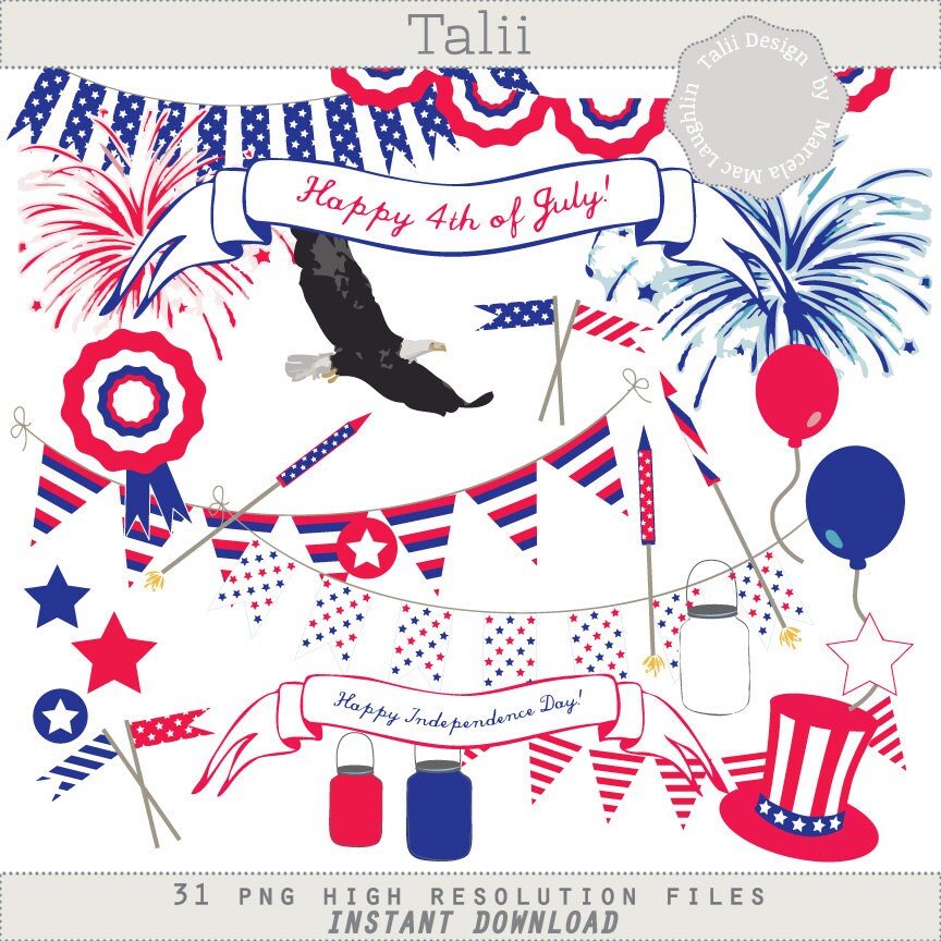 4th of July Clip Art Happy INDEPENDENCE Day Patriotic | Etsy