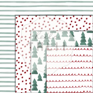 Christmas WATERCOLOR Digital Paper- Red Green White Watercolor Patterns ...