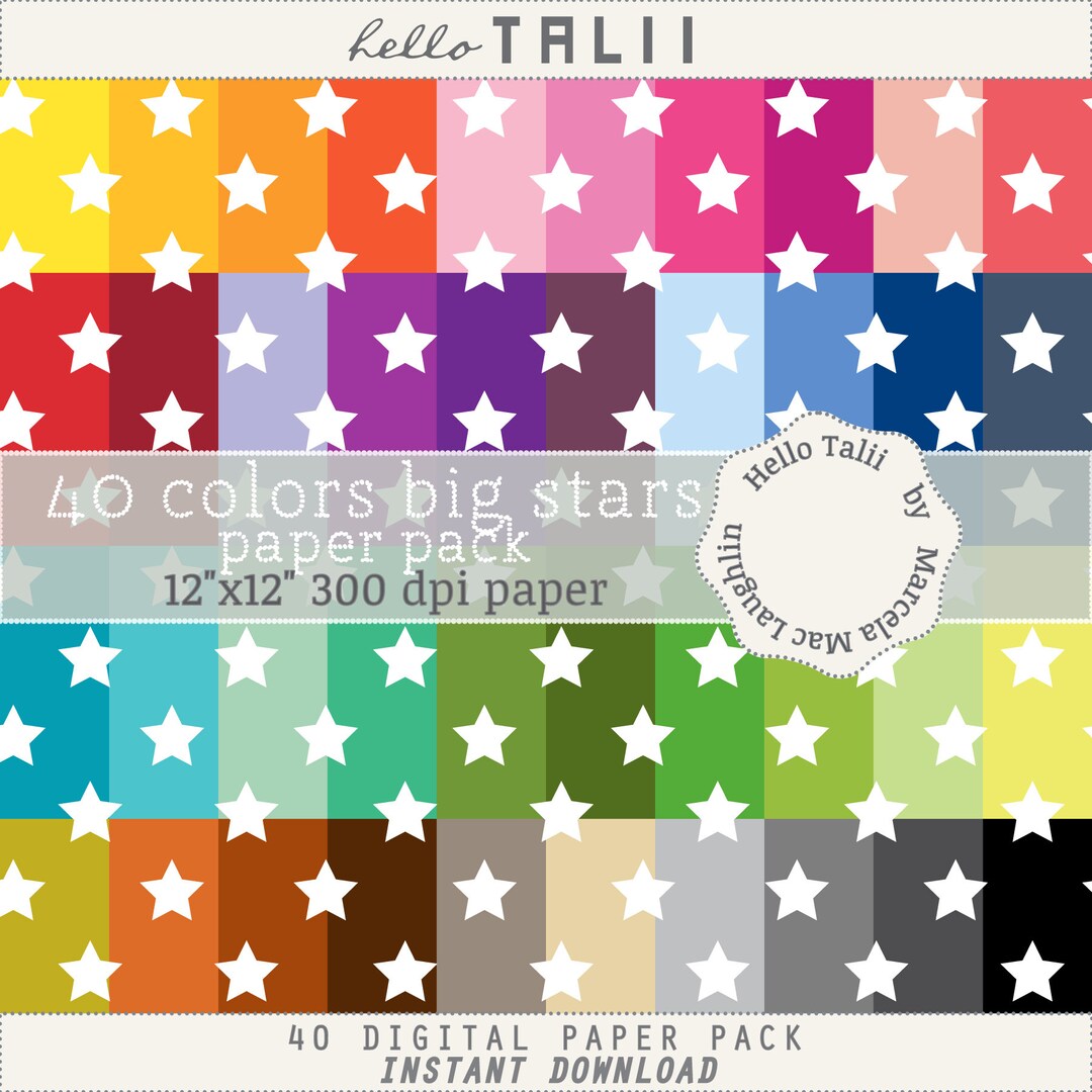 STARS Digital Paper Big White Stars on Bright Rainbow - Etsy