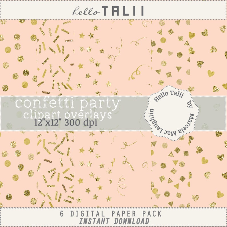 Pink and Gold CONFETTI Digital Paper Glitter Confetti Party - Etsy