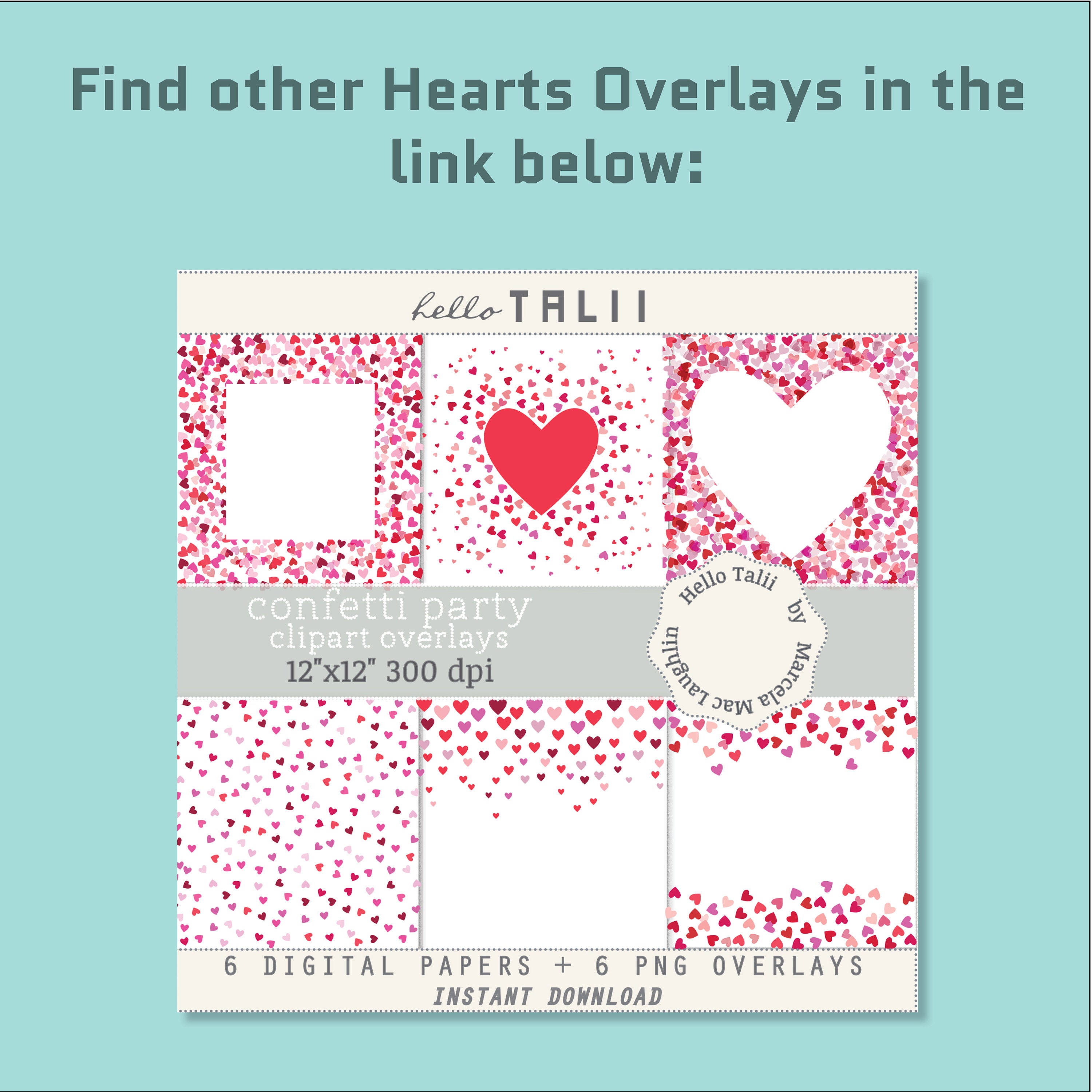 HEARTS Overlays Transparent PNG JPG Digital Papers Red - Etsy